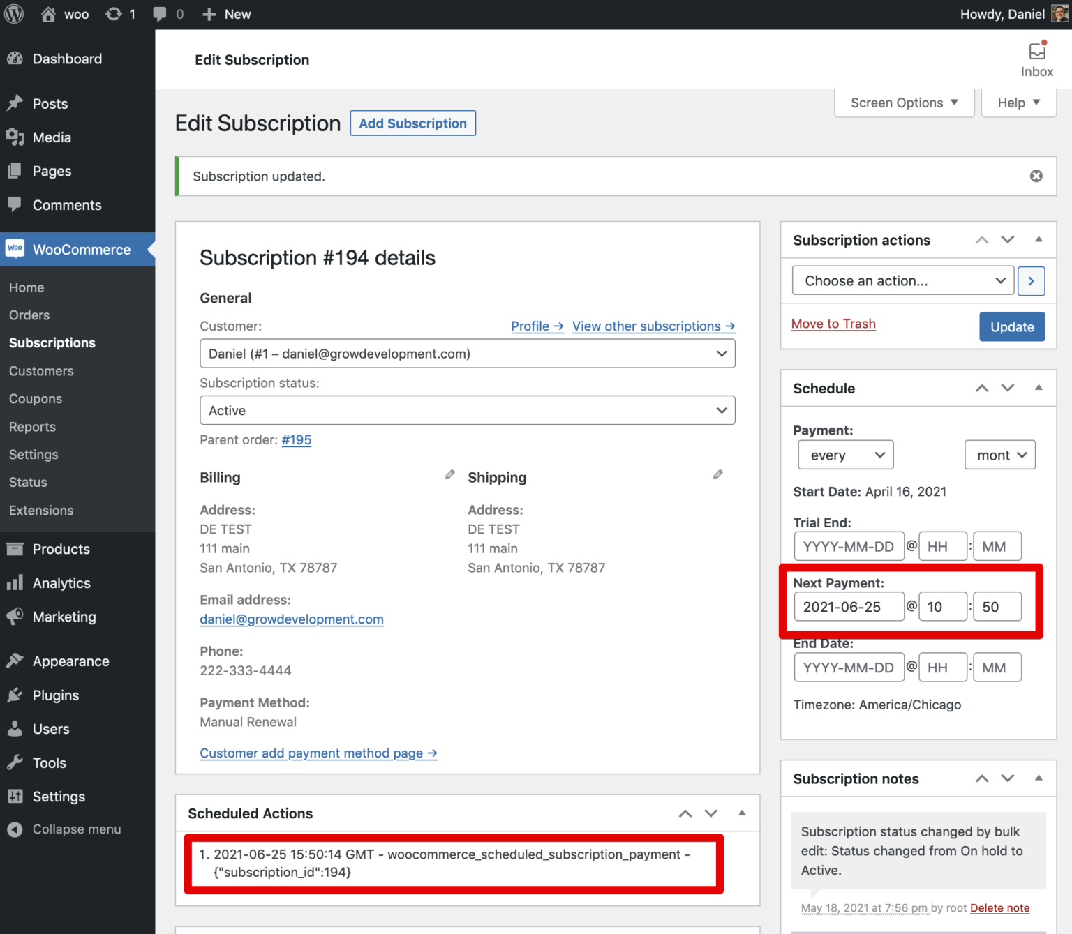 WooCommerce Subscriptions: Bulk Update Next Payment